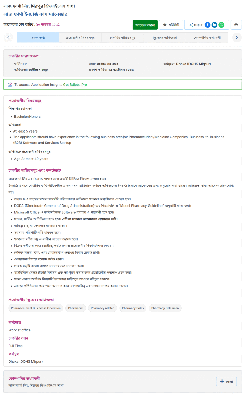 Lazz Pharma Job Circular 2025 ।লাজ ফার্মা লিমিটেড নিয়োগ বিজ্ঞপ্তি